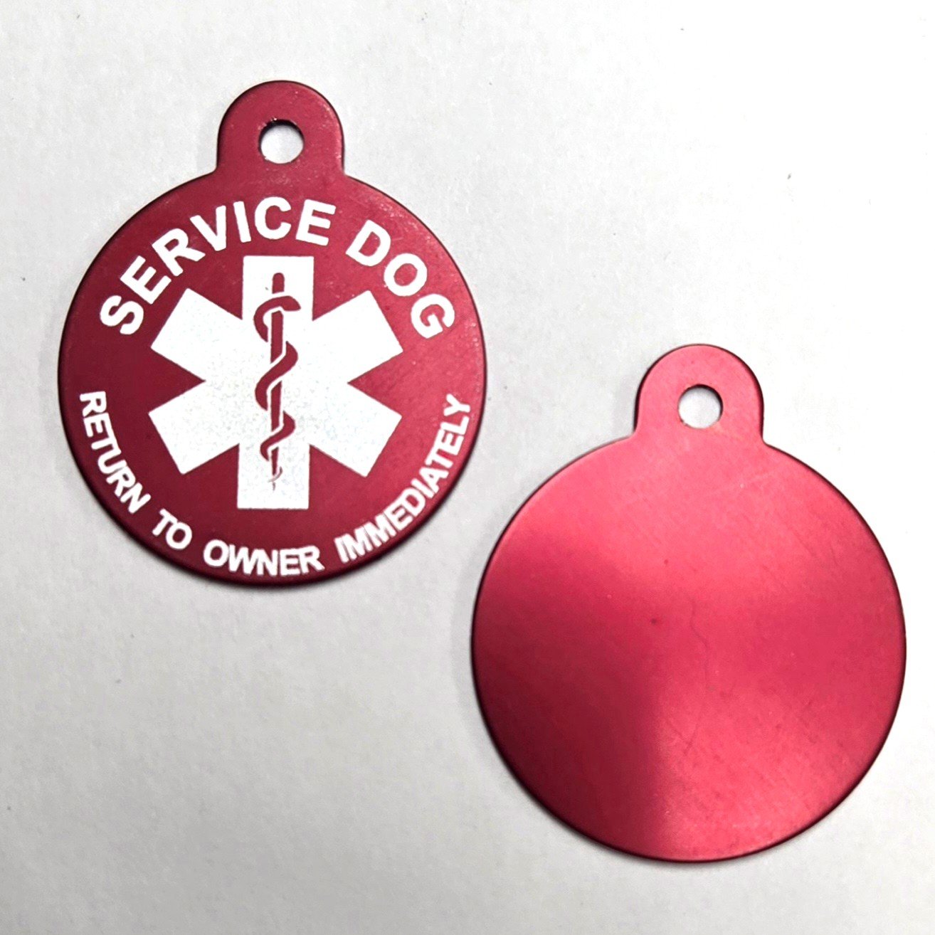 Service Dog ID tags with custom engraving; color Red – Bold Lead Designs